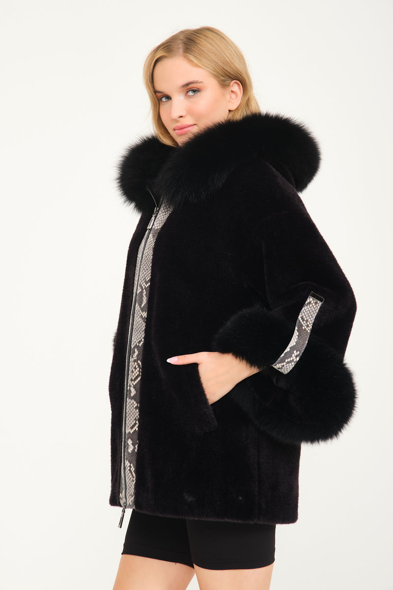 ALCBOLL Black Alcantara Coat W/ Snake Leateher And Fox Fur – Milano ...