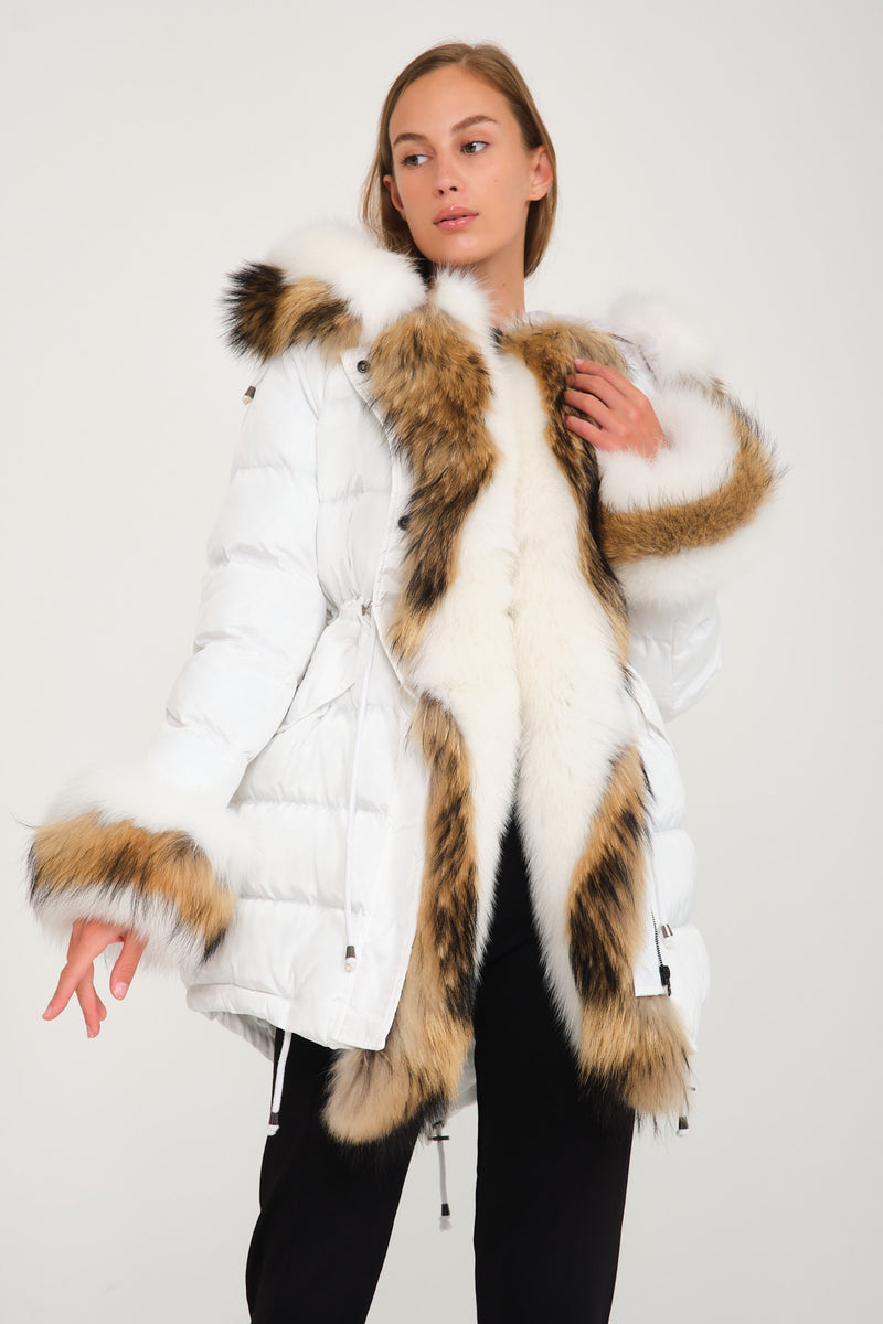 Puffer Jacket w/ Fur (White and Racoon) – Milano Calvino Shop